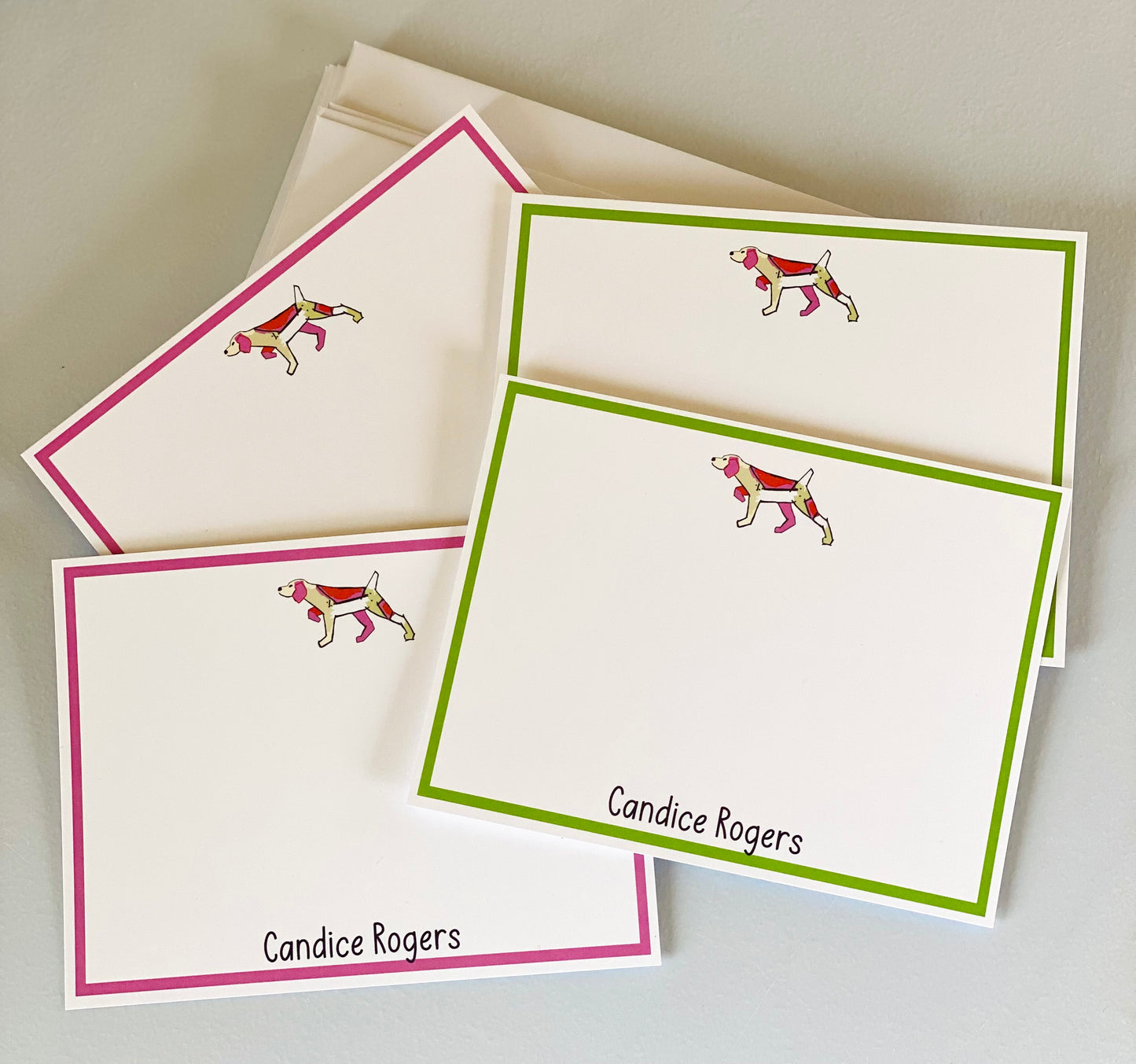 Notecards pink and red bird dog – Hunt & Hue